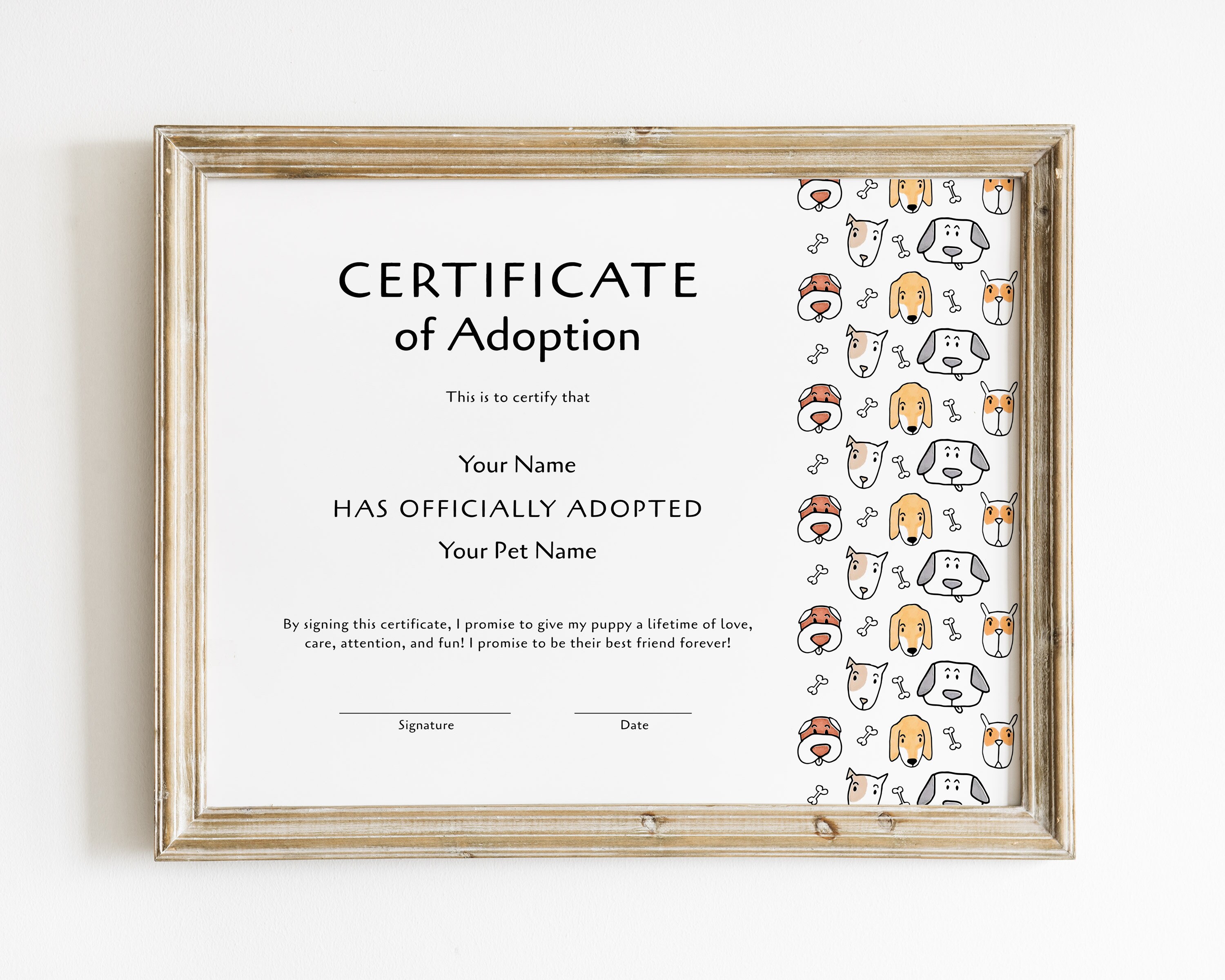 EDITABLE Puppy Adoption Certificate Template Dog Owner's - Etsy
