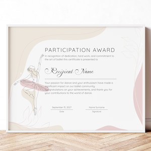 Editable Ballet Awards Certificate Template, Ballet Dancer Award ...