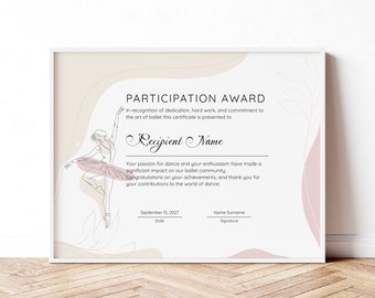 Editable Ballet Awards Certificate Template, Ballet Dancer Award ...