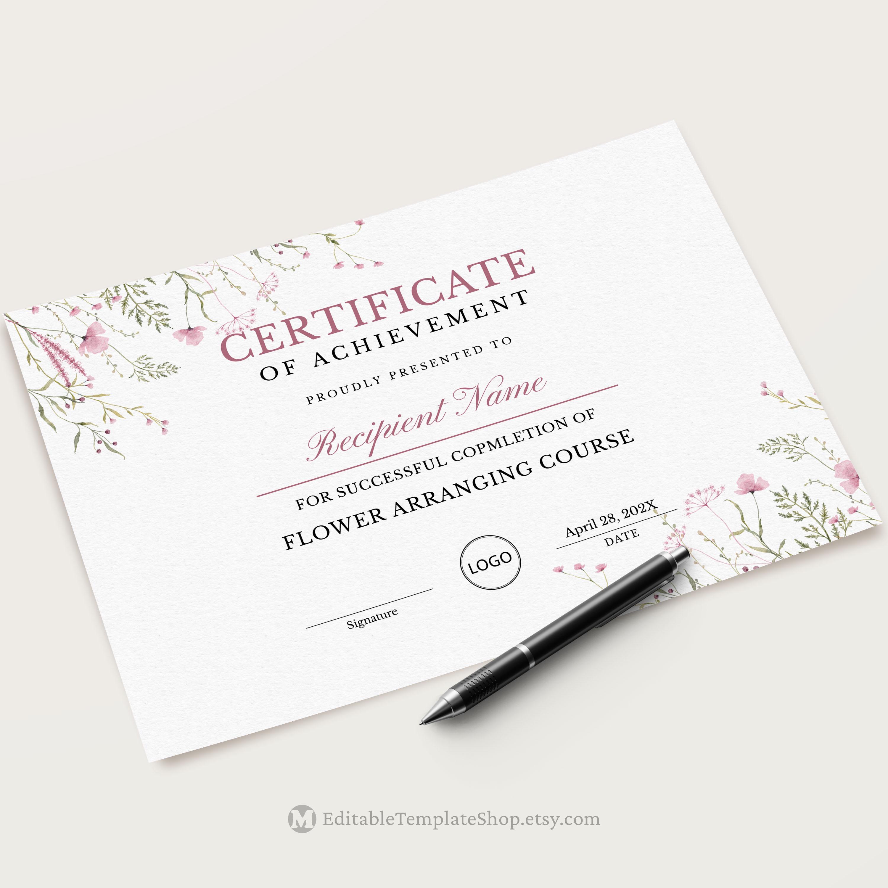 Editable Floristry Certificate Template, Flower Arranging Course ...