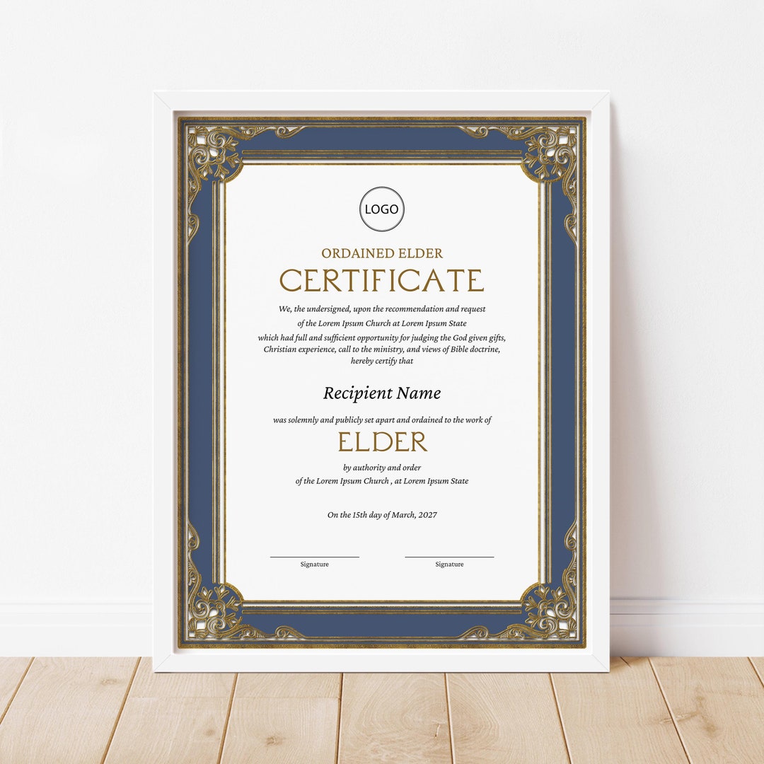 Editable Ordained Elder Certificate Template, Printable Vintage ...