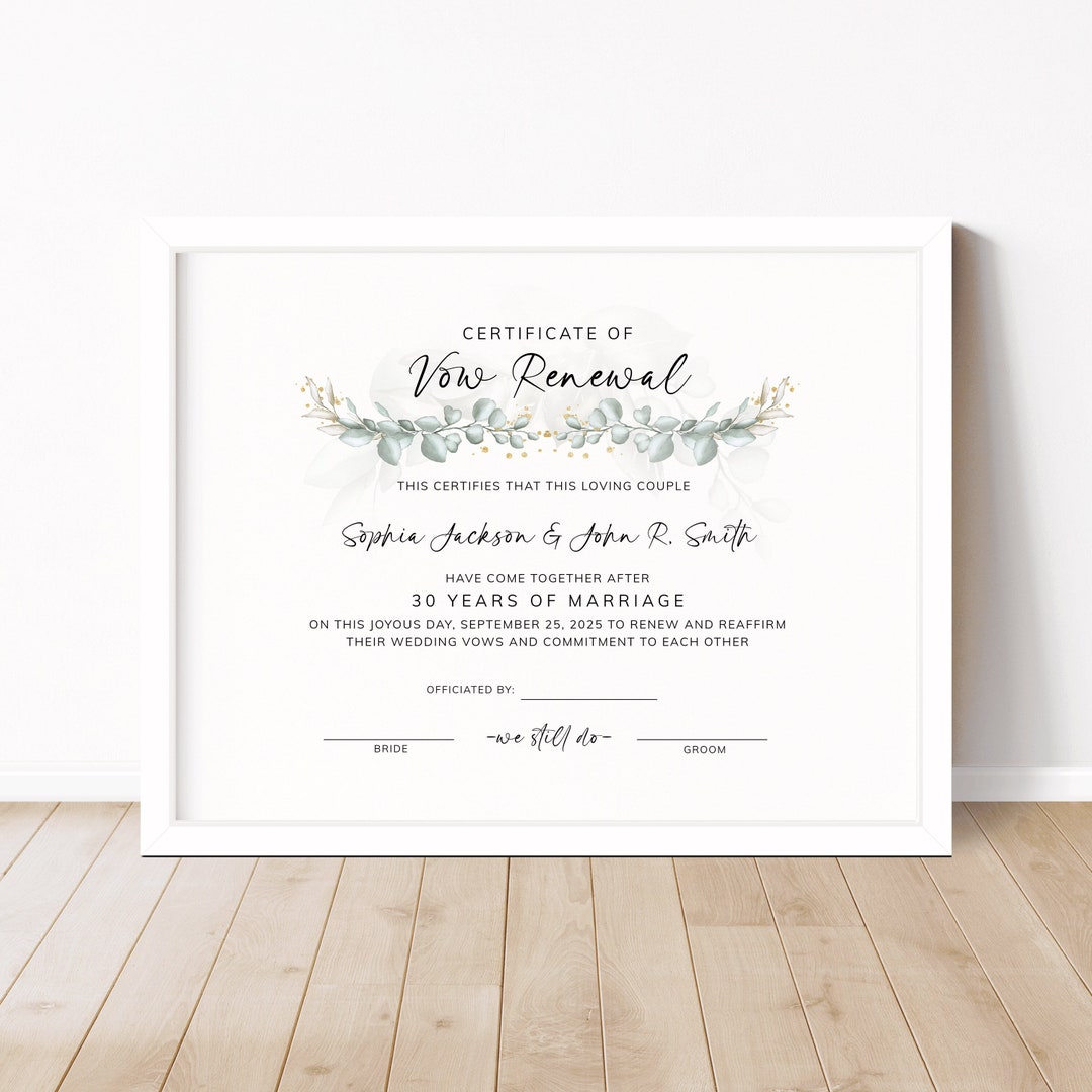 Vow Renewal Certificate, Editable Printable Wedding Certificate ...