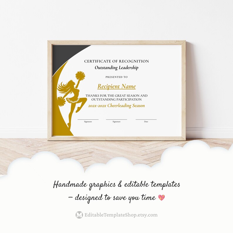 EDITABLE Cheerleader Certificate Template, Cheerleading Award ...