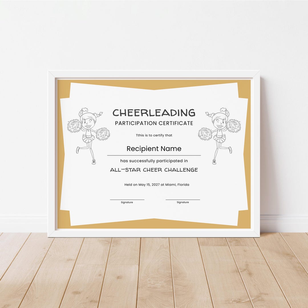 Cheer EDITABLE Cheerleading Participation Certificate Template, High ...