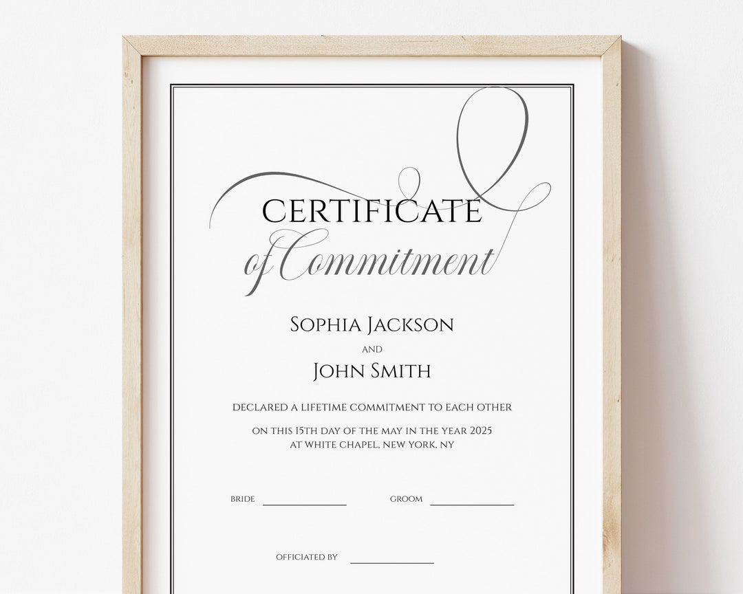 Editable Commitment Certificate Template, Printable Wedding Keepsake Certificate, Minimalist ...