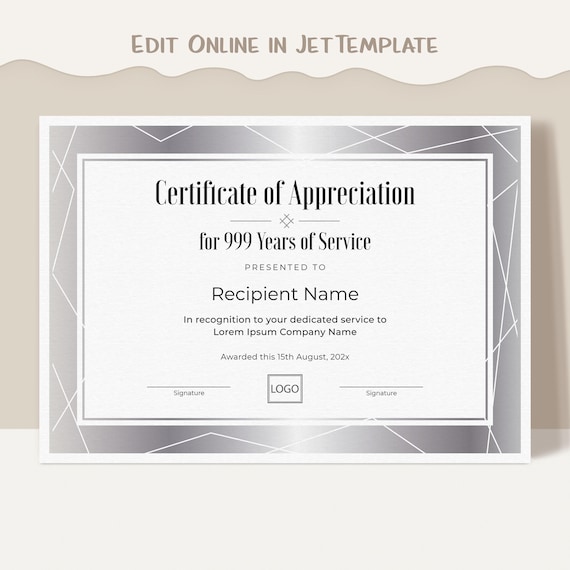 5 Years Of Service Editable Certificate Of Appreciation Template