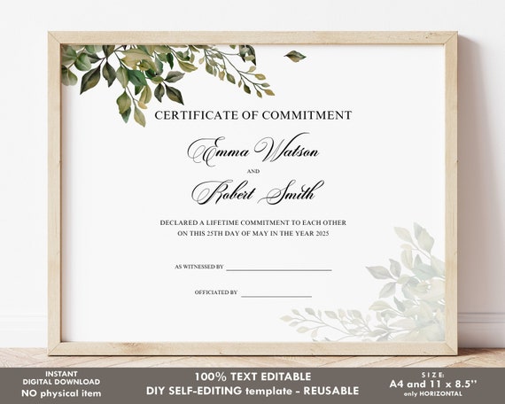 Modern Commitment Certificate Template Editable Printable - Etsy
