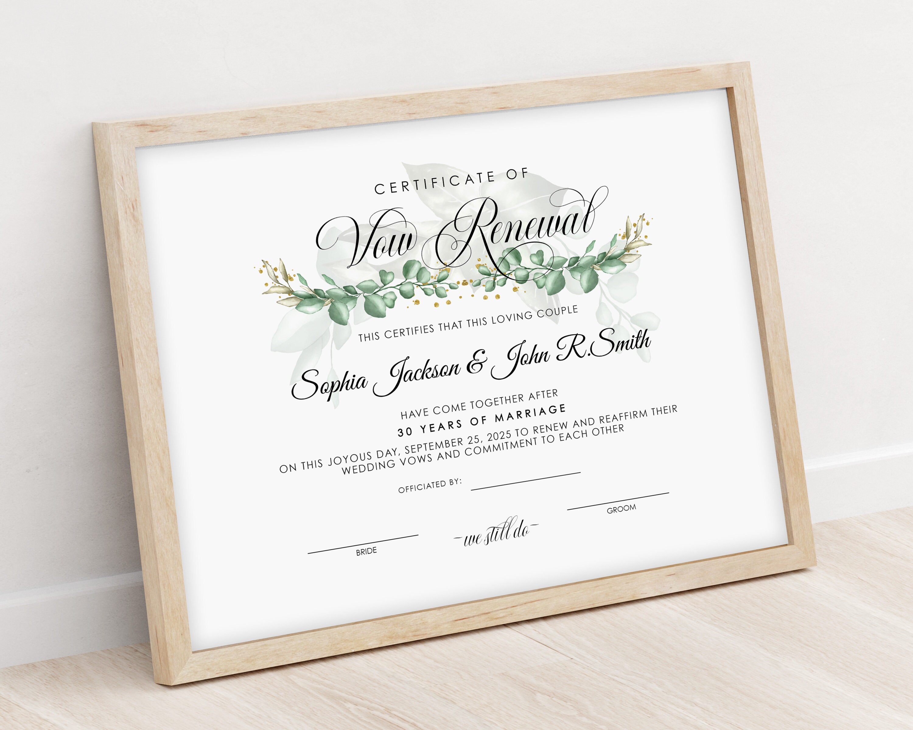 Vow Renewal Certificate Editable Printable Wedding - Etsy