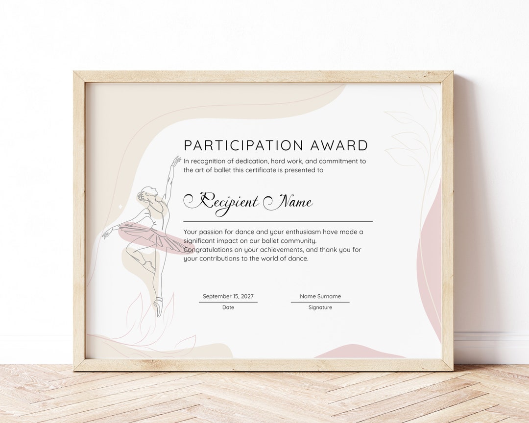 Editable Ballet Awards Certificate Template, Ballet Dancer Award ...