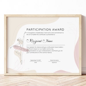 Editable Ballet Awards Certificate Template, Ballet Dancer Award ...