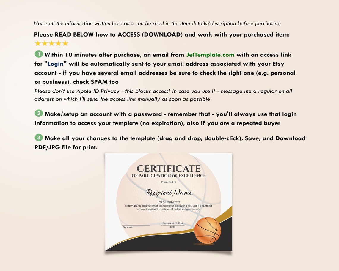 Editable Basketball Certificate Template Sports Certificate - Etsy