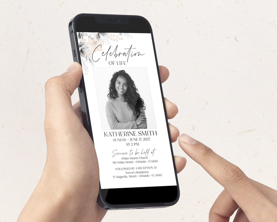 Digital Funeral Announcement, Funeral Electronic Invitation Template ...