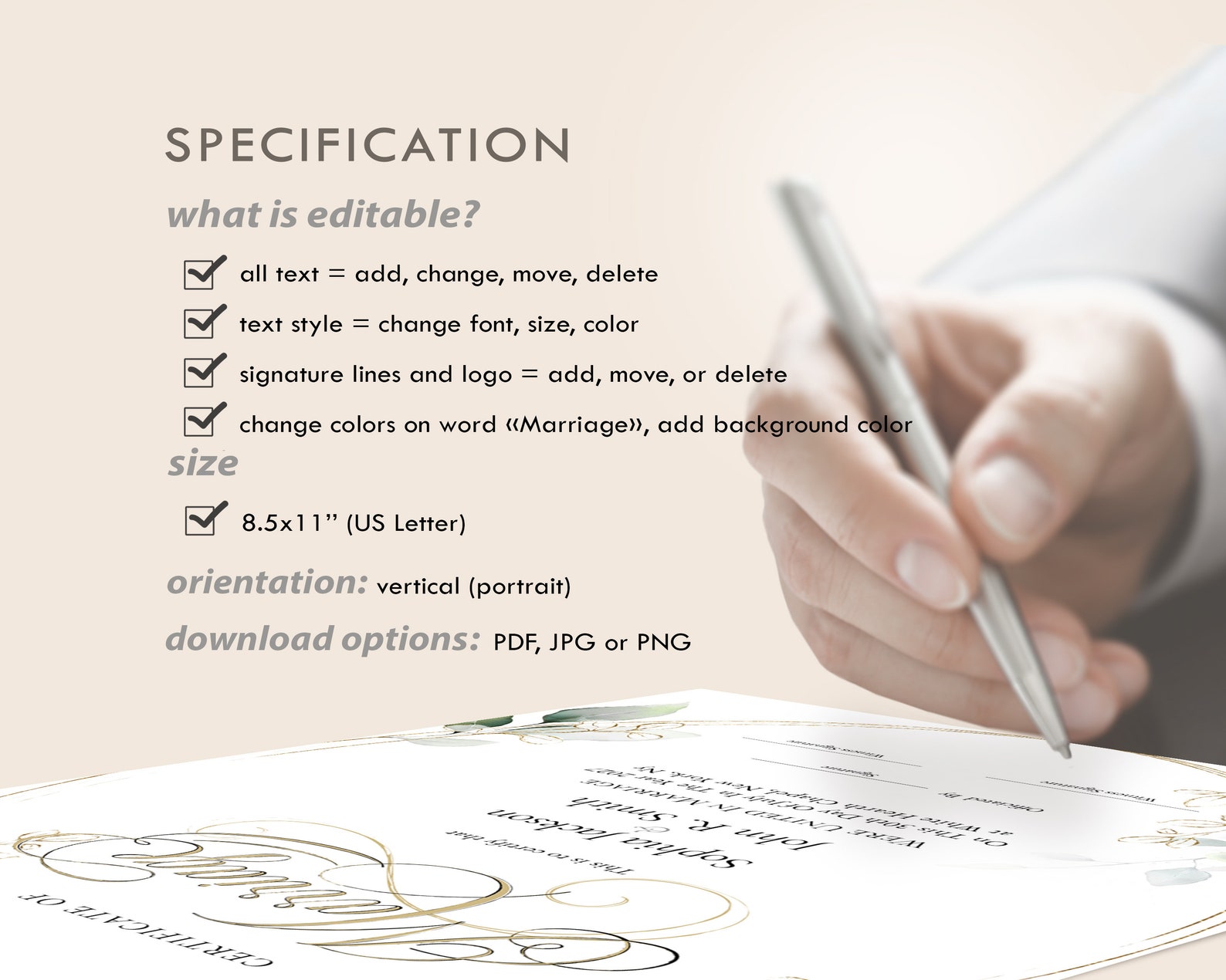Wedding Keepsake Certificate Template, Editable Marriage Certificate ...
