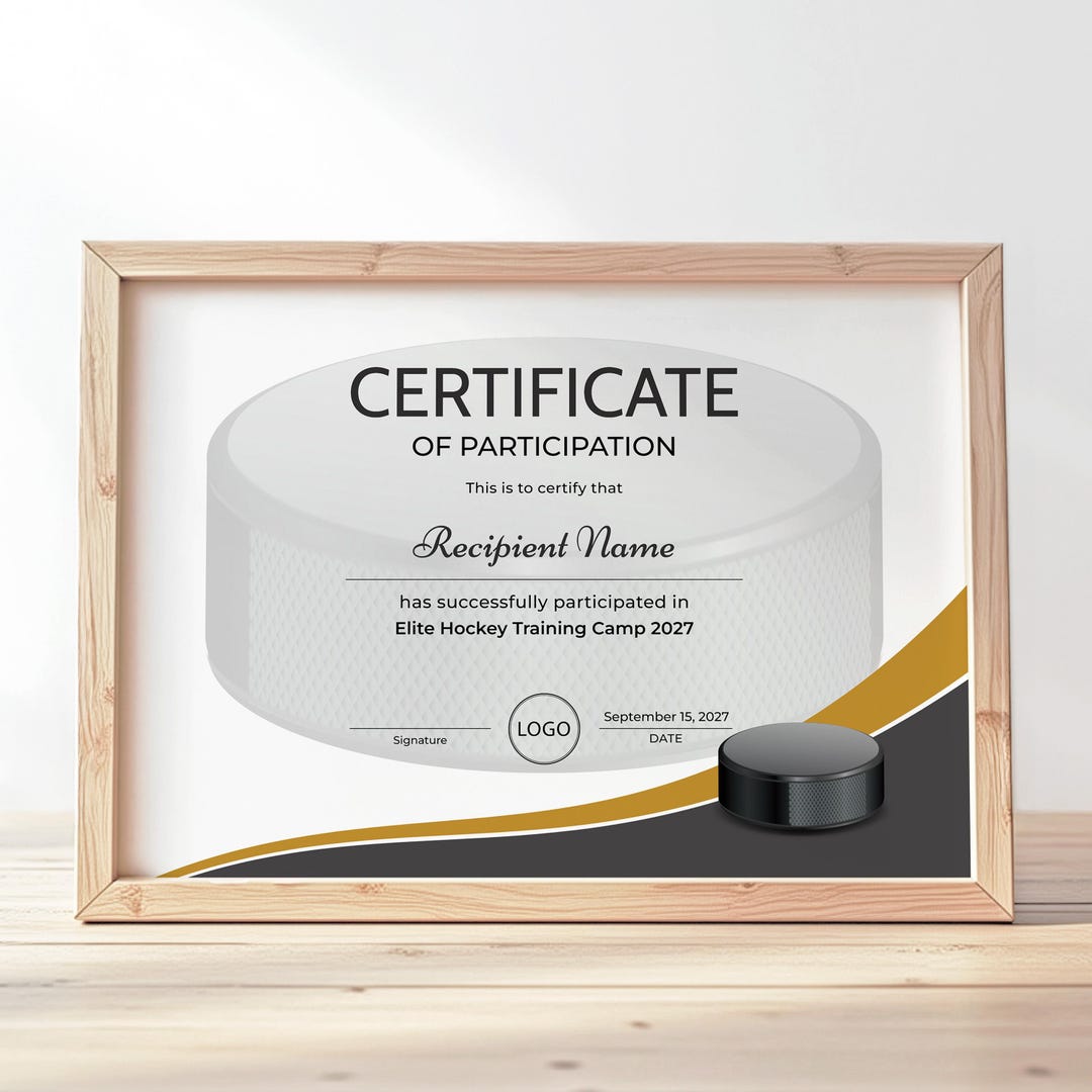 EDITABLE Hockey Certificate Template, Sports Certificate Award ...