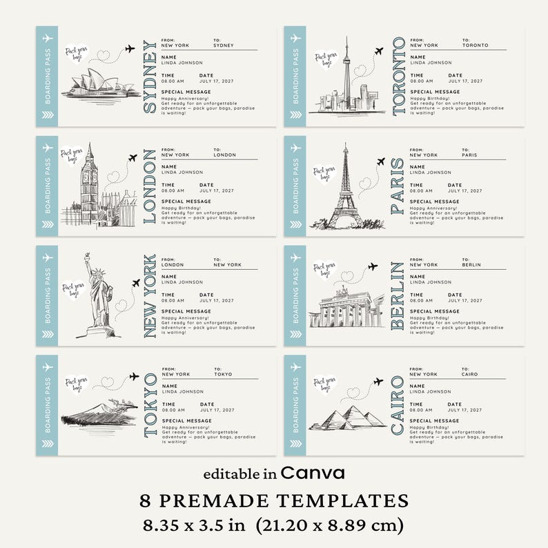 Editable Boarding Pass Canva Template, Printable Travel Ticket, Airline ...