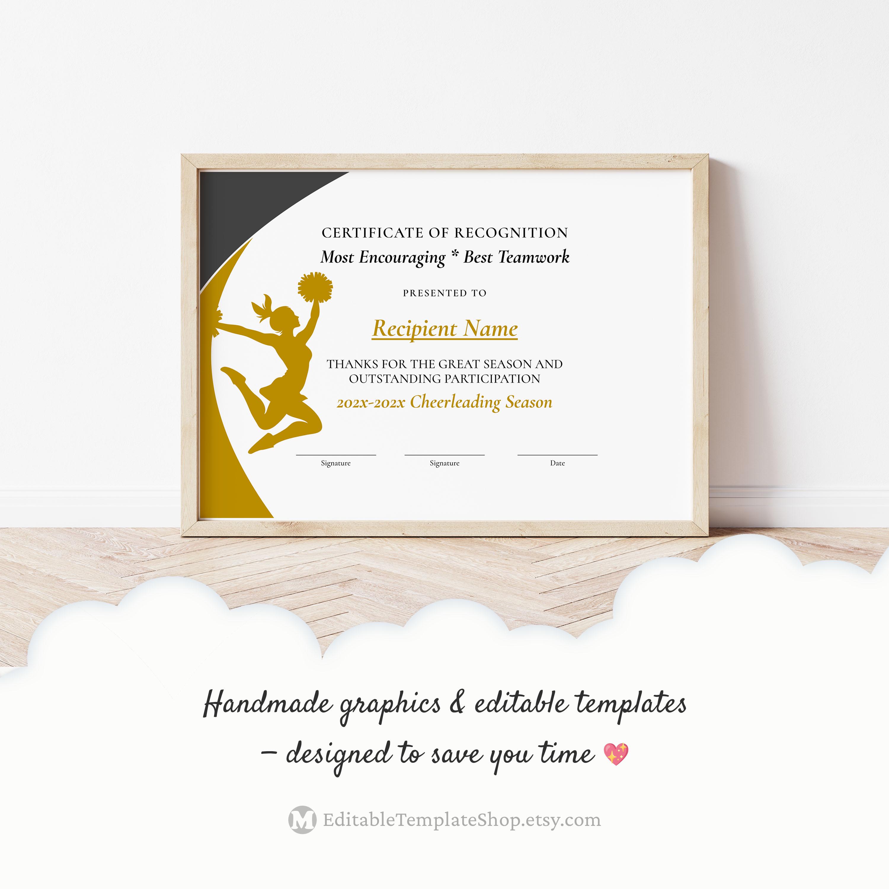EDITABLE Cheerleader Certificate Template, Cheerleading Award ...