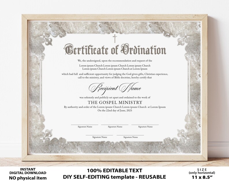 Editable Ordination Certificate Template Printable - Etsy