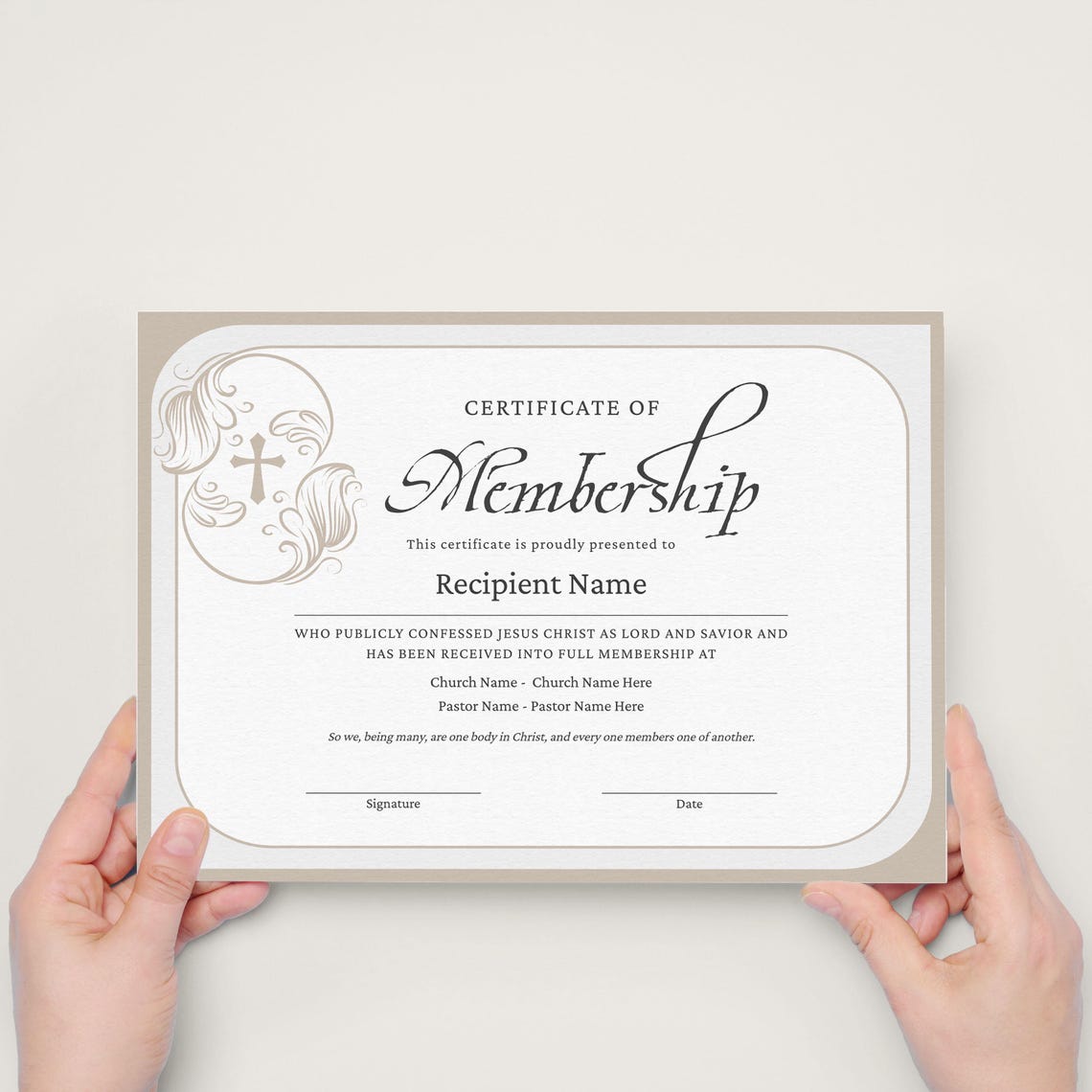 Church Membership Certificate Template, Editable Printable Certificate ...