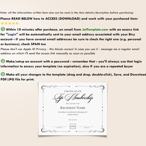 Life Membership Certificate Template Editable Printable | Etsy