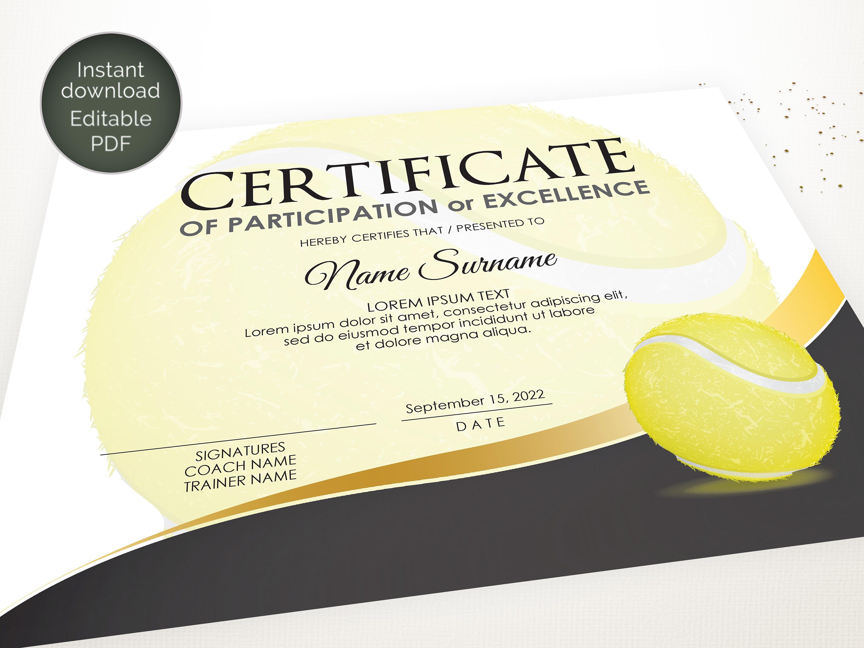 EDITABLE Tennis Certificate Template Sport Certificate Award | Etsy