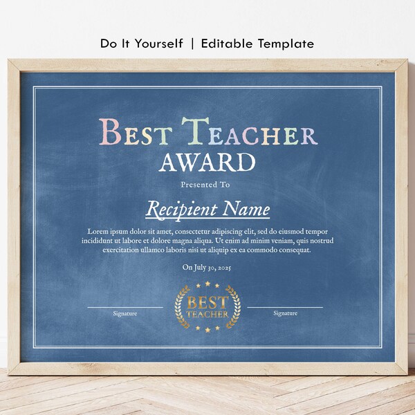 Best Teacher Award Certificate - Etsy