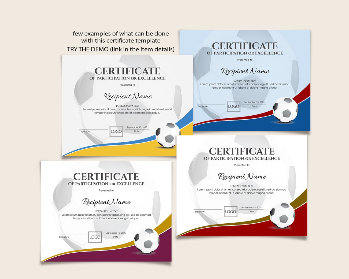Editable Soccer Football Certificate Template Sports - Etsy