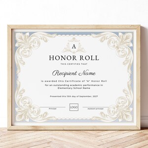 Editable Honor Roll Certificate Template, Elementary School Student ...