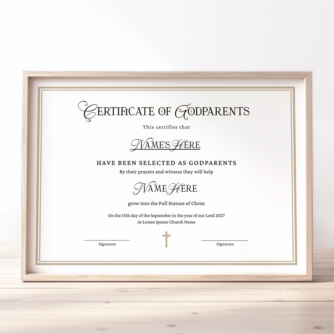 Editable Godparents Certificate Template, Godmother Godfather Baptism ...