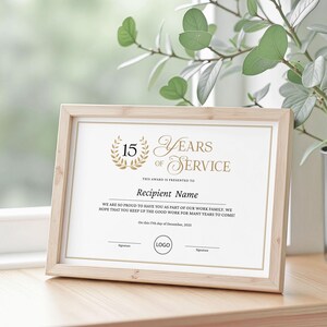 15 Years of Service Anniversary Award Certificate of Appreciation ...