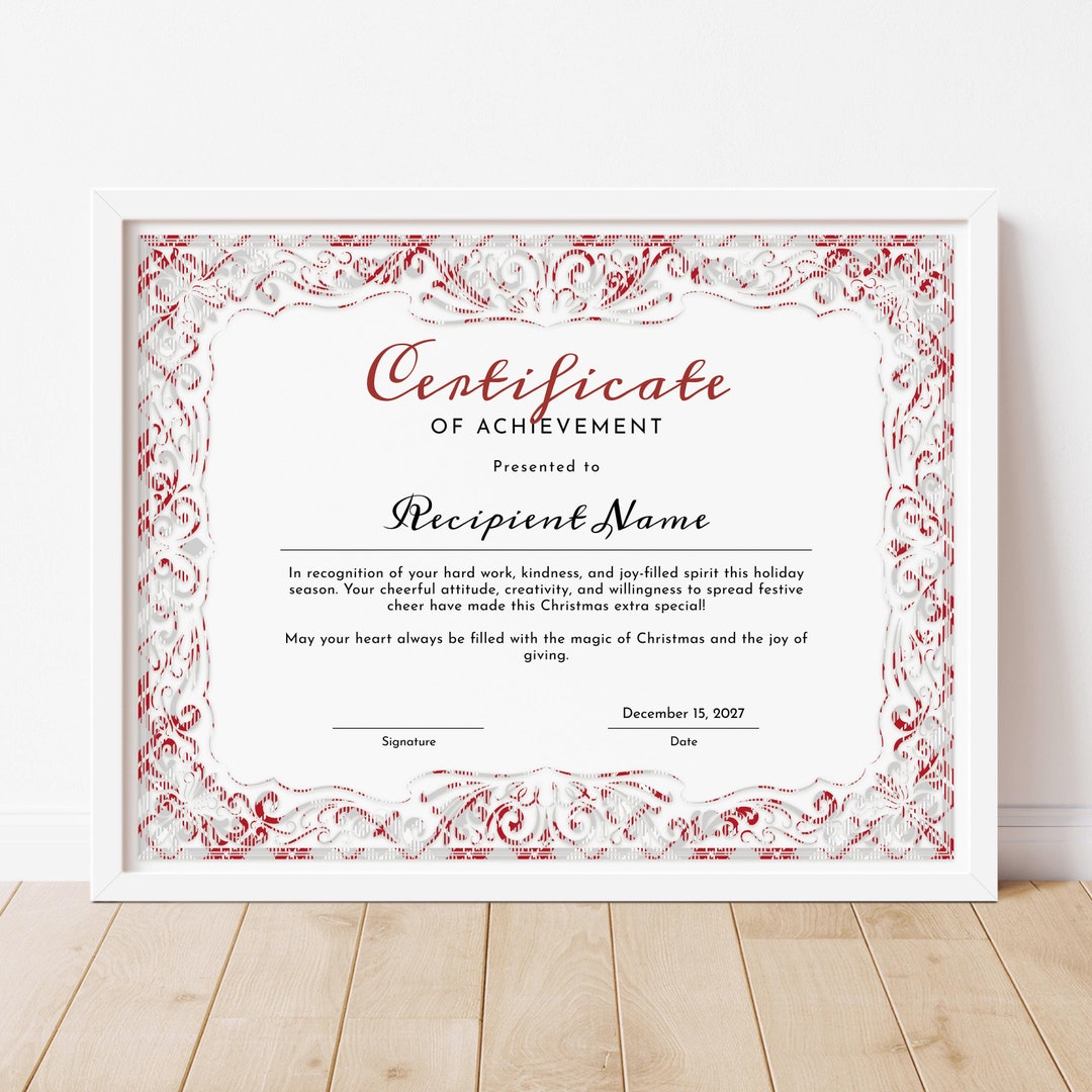 Christmas Award Certificate Template Editable Holiday Christmas ...
