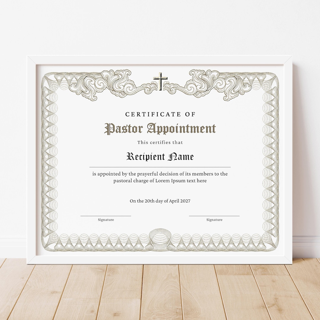 Editable Pastor Appointment Certificate Template, Printable Church ...