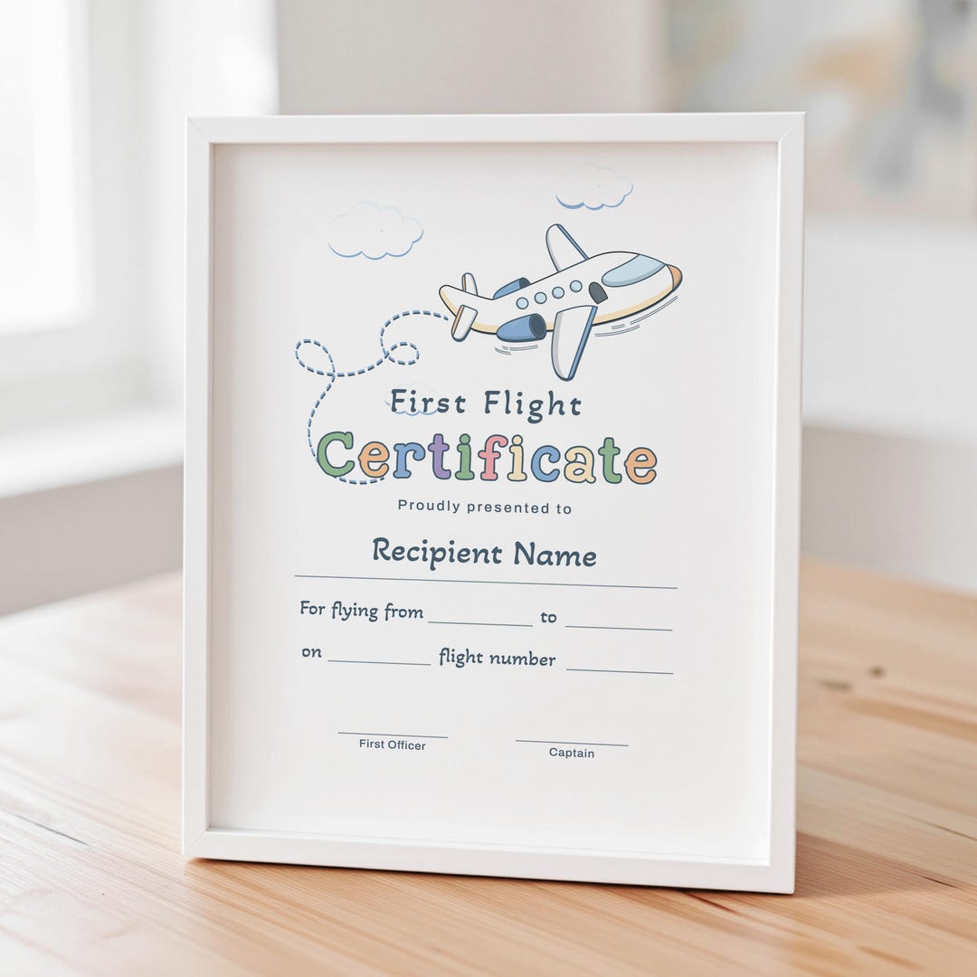 My First Flight Certificate Template Award Certificate for Kids Travel ...