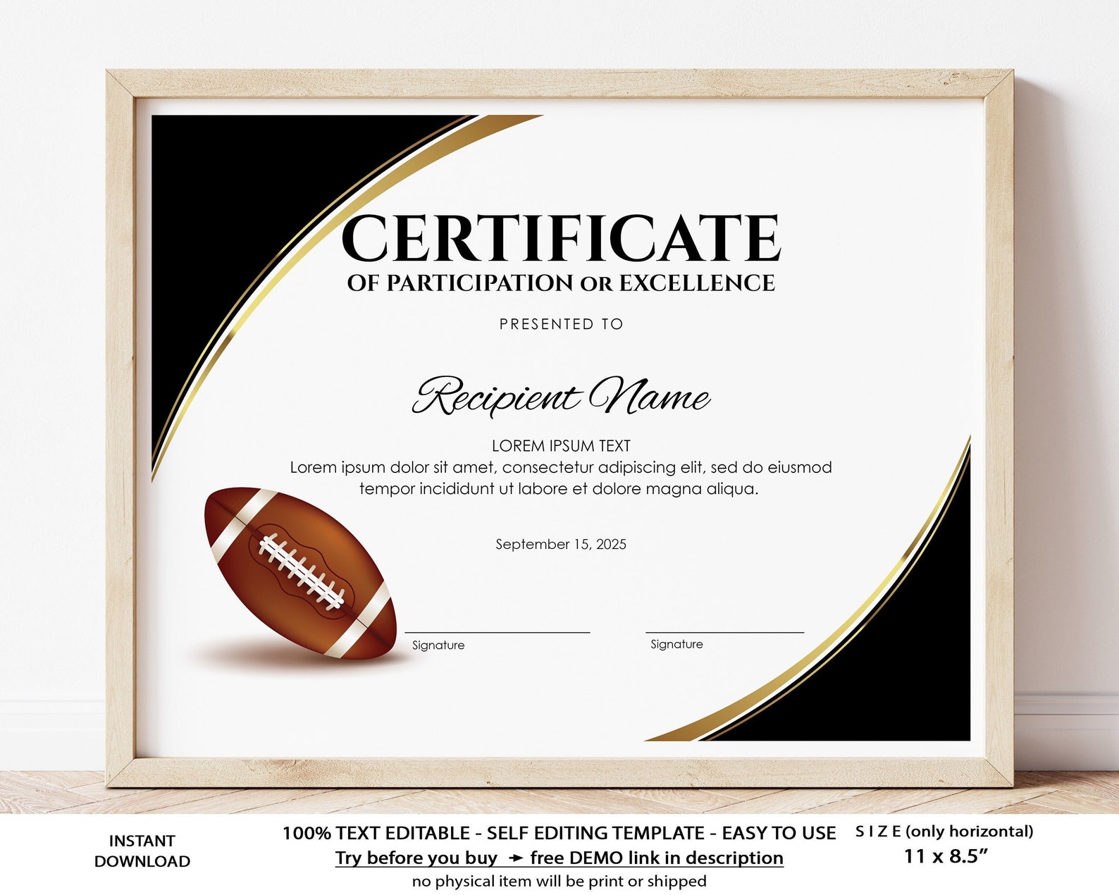 Editable American Football Certificate Template Sports | Etsy