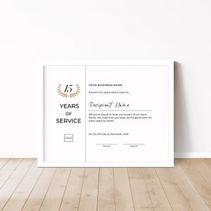 15 Years of Service Anniversary Award Certificate of Appreciation ...