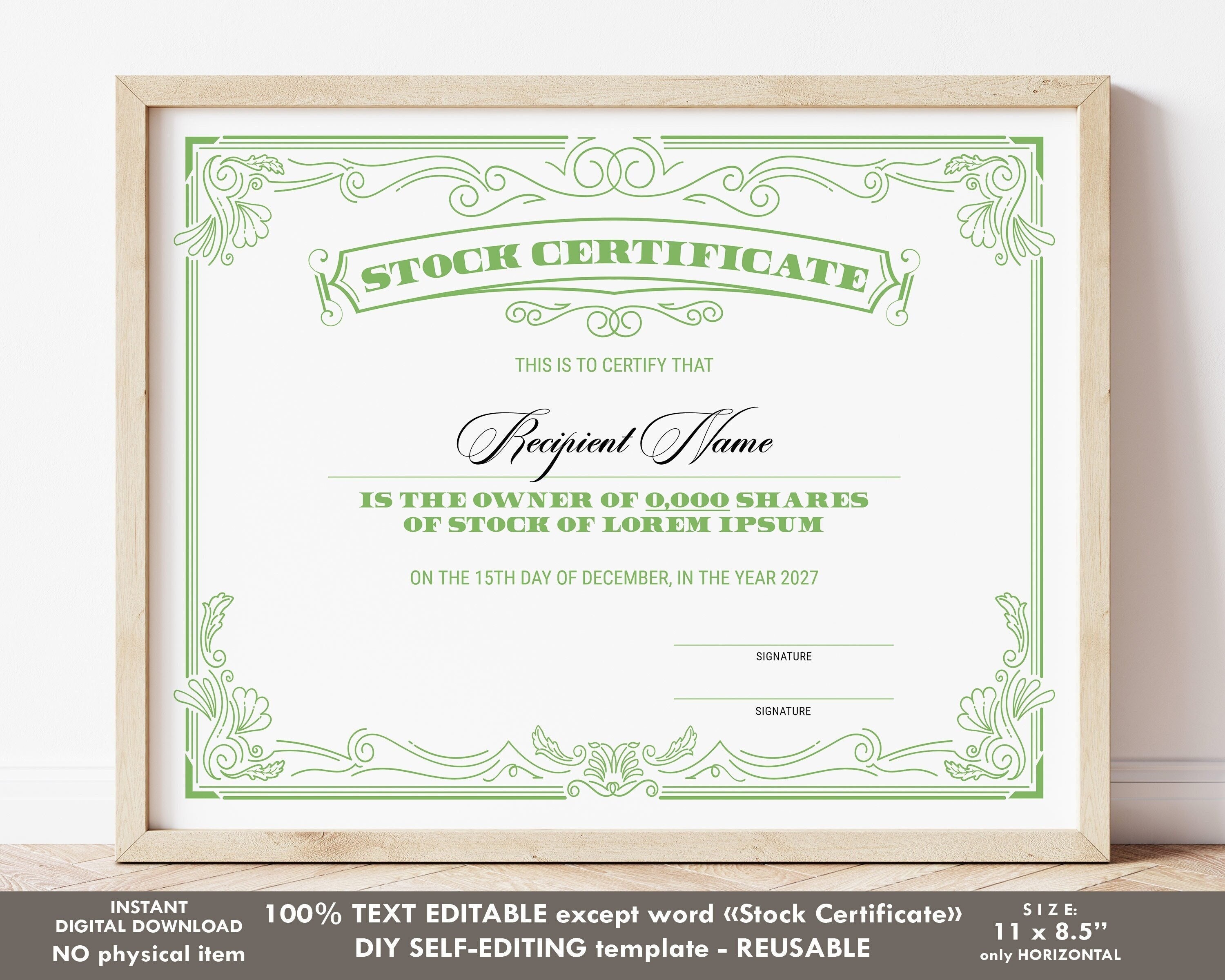 Corporate Stock Certificate Template Free