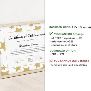 Editable Certificate of Achievement Award Certificate Template ...