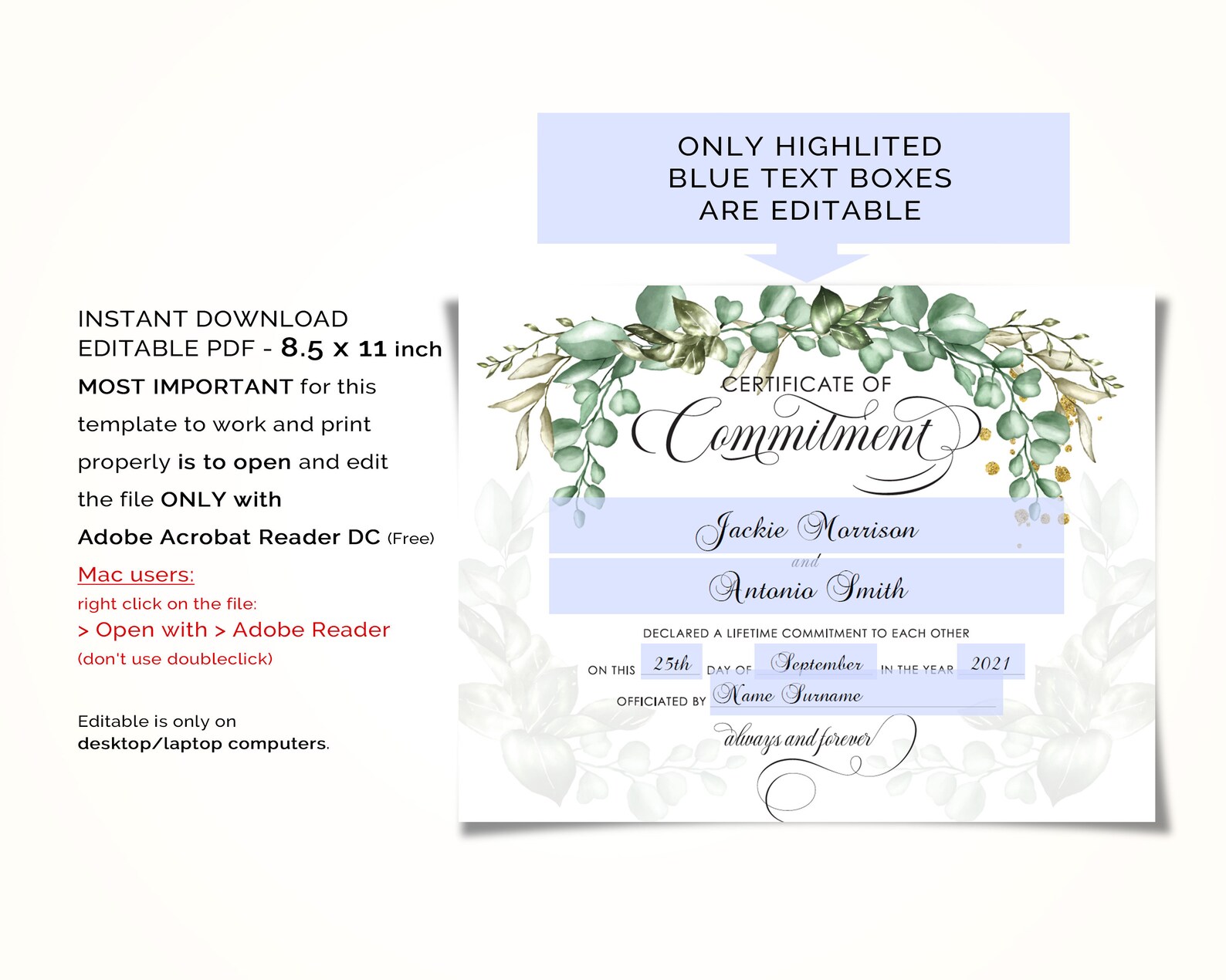 Modern Commitment Certificate Template Editable Printable | Etsy