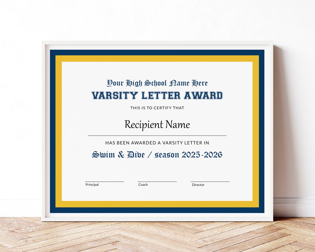 EDITABLE Varsity Letter Award Template, Swim & Dive Template JV Junior ...