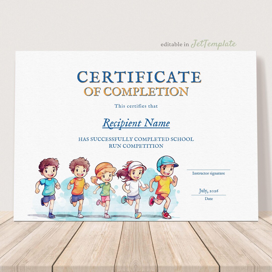 EDITABLE School Run Competition Certificate Template, Kids Running ...