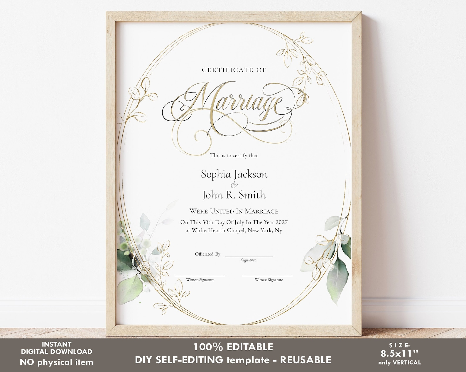 Wedding Keepsake Certificate Template, Editable Marriage Certificate ...