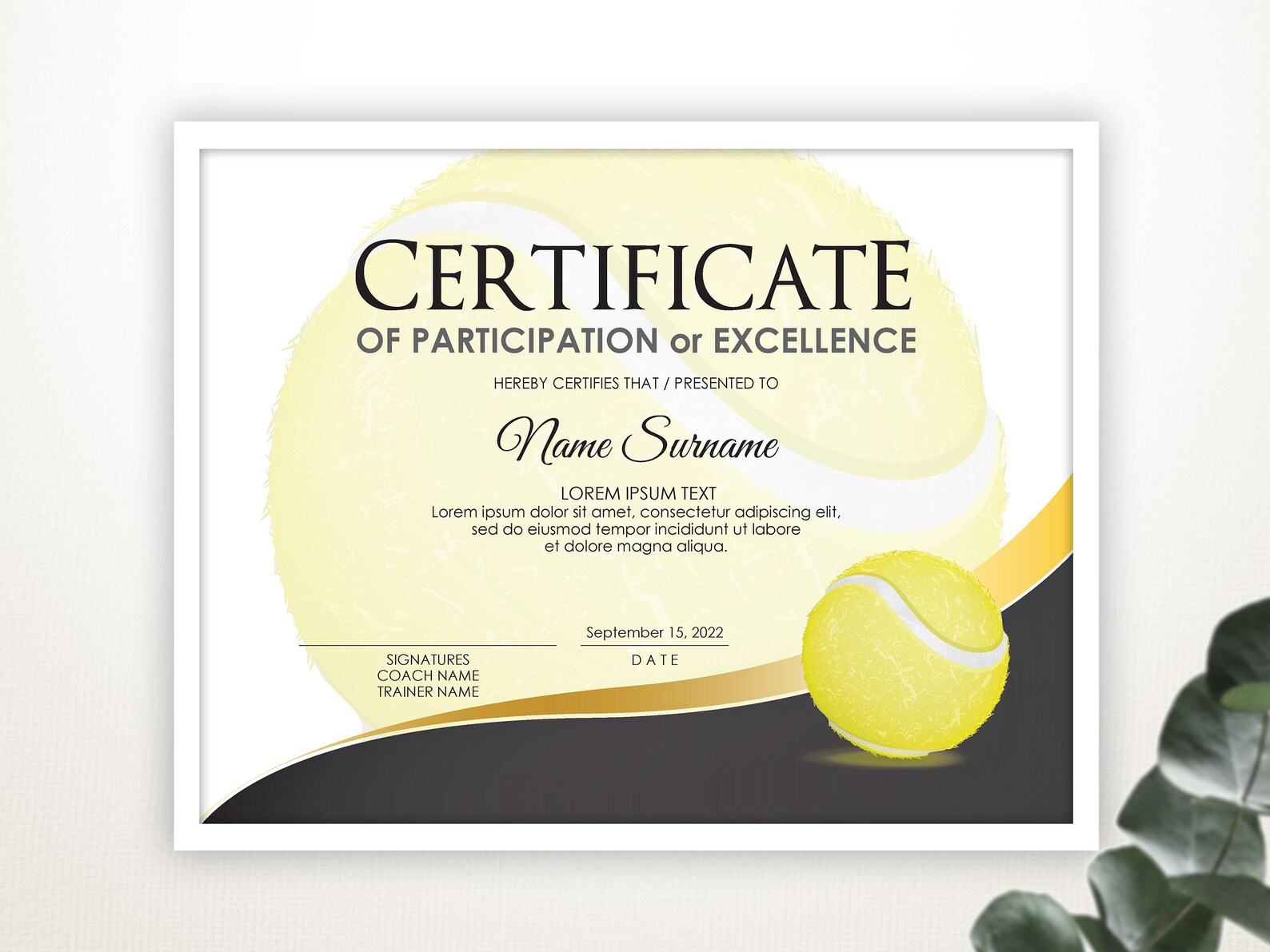 EDITABLE Tennis Certificate Template Sport Certificate Award | Etsy