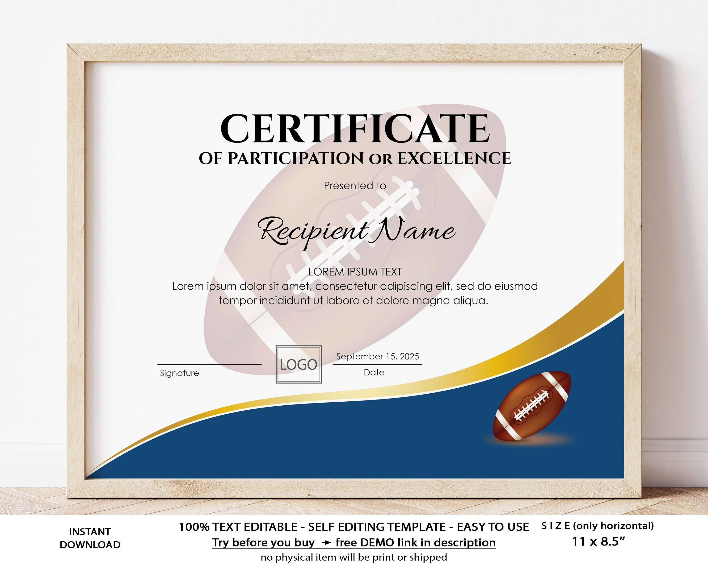Football Award Certificate Template