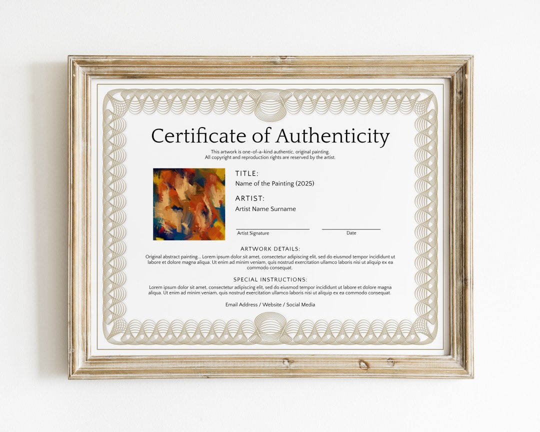 Editable Certificate of Authenticity for Artwork Authenticity - Etsy