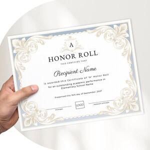 Editable Honor Roll Certificate Template, Elementary School Student ...