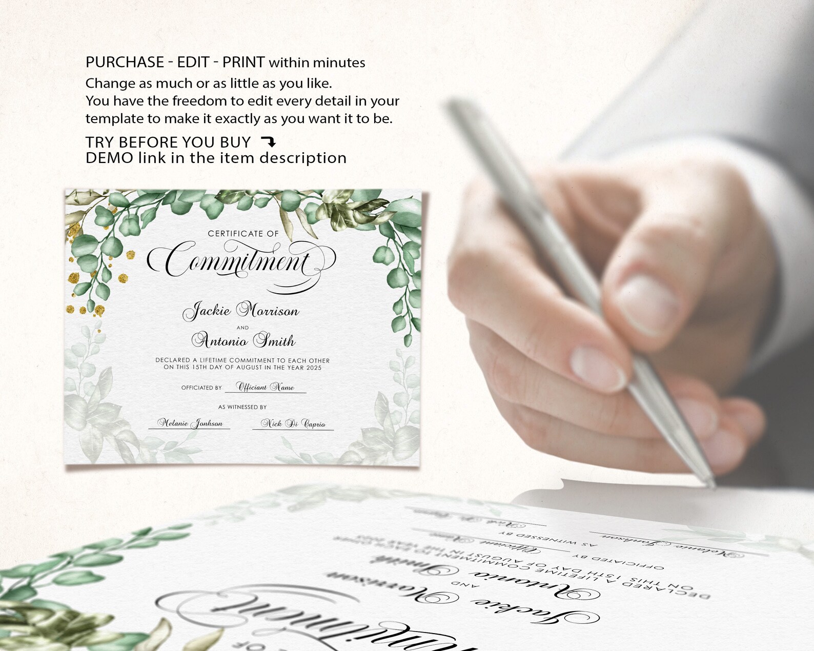 Certificate of Commitment Editable Printable Certificate - Etsy