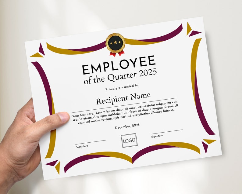 Editable Employee of the Quarter Printable Employee Gift - Etsy