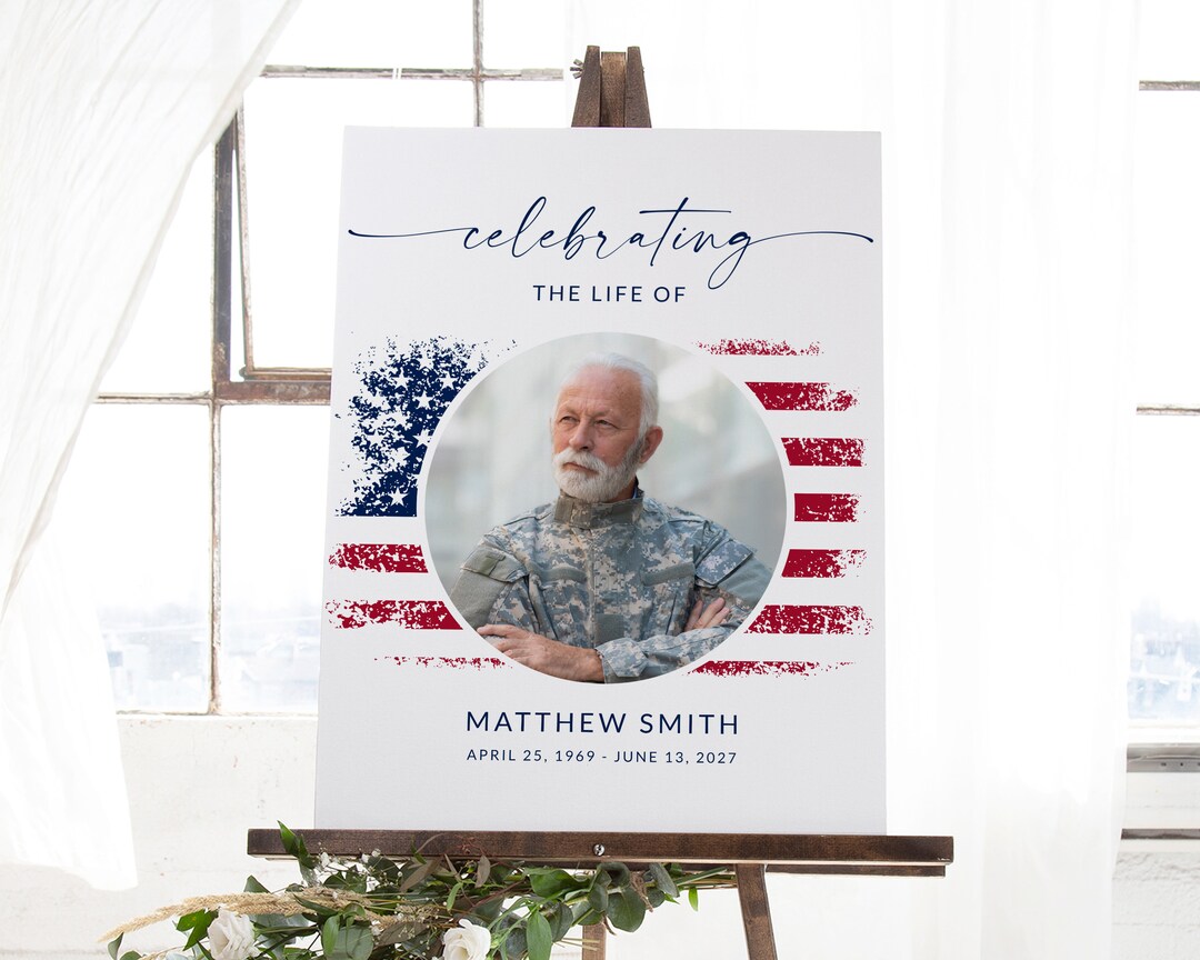 Editable Veteran Funeral Welcome Sign American Flag Military Memorial ...
