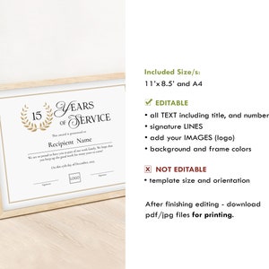15 Years of Service Anniversary Award Certificate of Appreciation ...