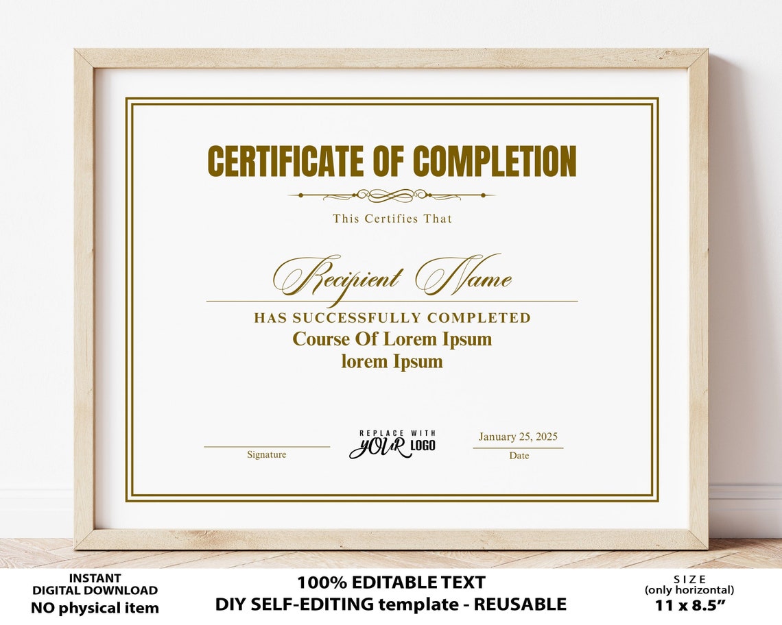 Modern Editable Certificate of Completion Minimalist Beauty - Etsy
