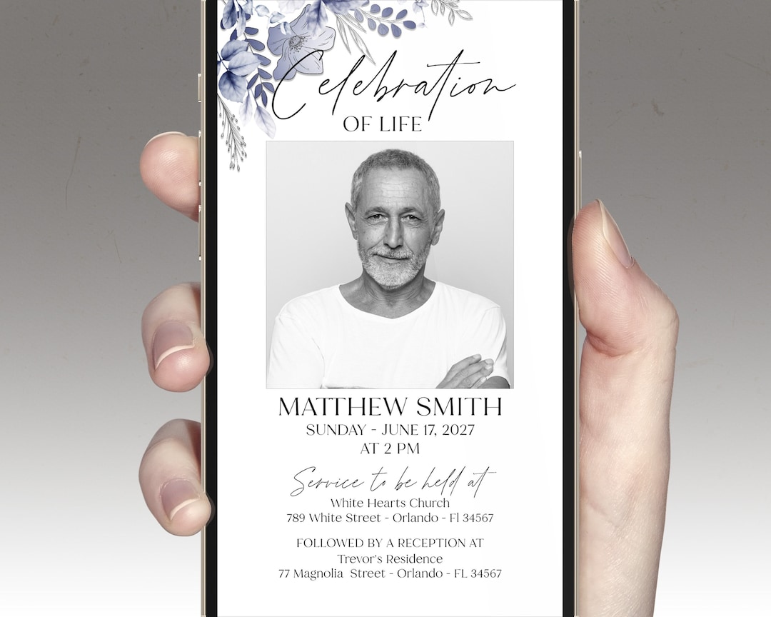 Digital Funeral Announcement, Funeral Electronic Invitation Template ...